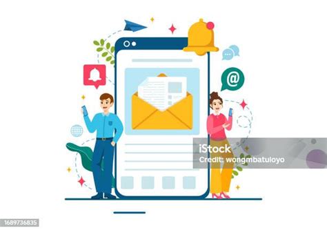 이메일 뉴스레터 벡터 일러스트레이션 봉투 전자 메일 메시지 또는 모바일 서비스 배경 플랫 만화 손으로 그린 템플릿 광고에 대한 스톡 벡터 아트 및 기타 이미지 Istock