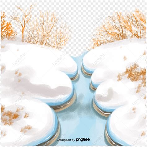 만화 일러스트 겨울 하천 설지 장면시즌가을 나무 Png 일러스트 무료 다운로드 Lovepik