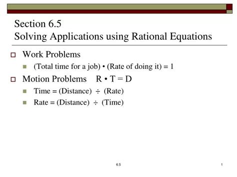 Ppt Section 6 5 Solving Applications Using Rational Equations
