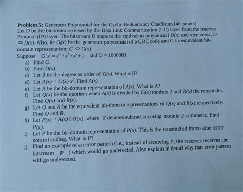 Solved Problem Generator Polynomial For The Cyclic Chegg