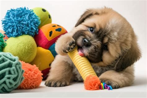 Premium Photo Cute Puppy Playing With Toy Having Fun And Showing Its