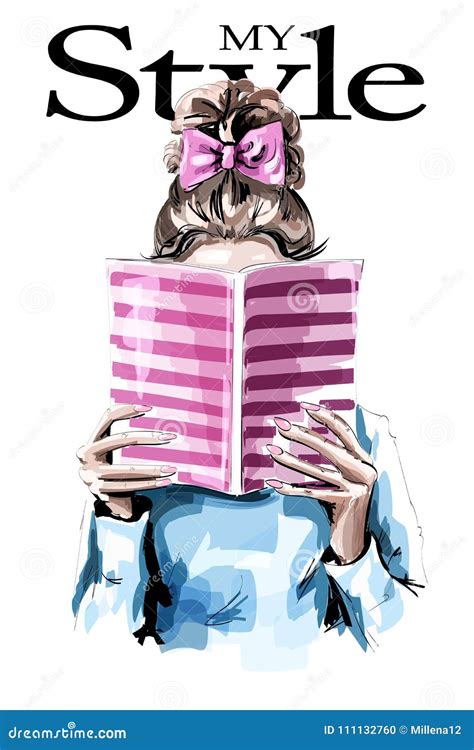 Fashion Woman Reading Book Cute Girl With Beautiful Hairstyle Stock Vector Illustration Of