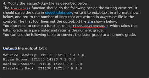 Solved 4 Modify The Assign7 3py File As Described Below