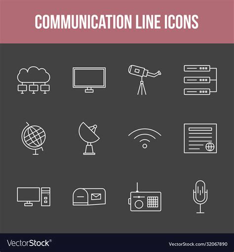 Unique Communication Line Icon Set Royalty Free Vector Image
