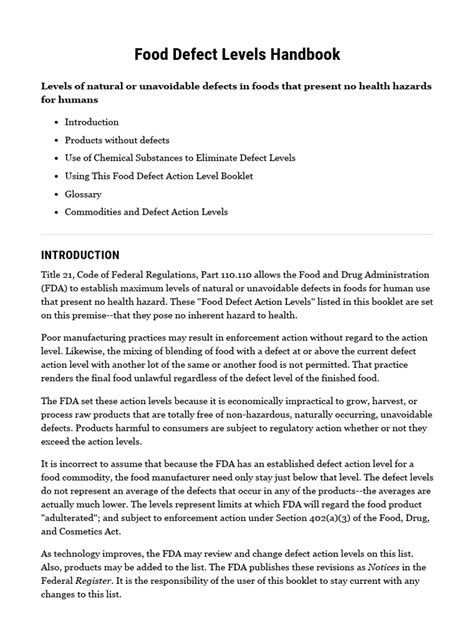 Food Defect Levels Handbook Fda Pdf