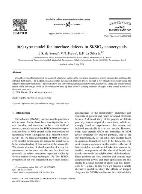 pdf δ r type model for interface defects in si sio2 nanocrystals