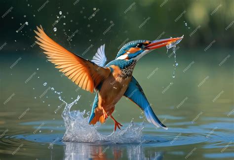 Kingfisher Bird Diving Towards The Water Premium Ai Generated Image