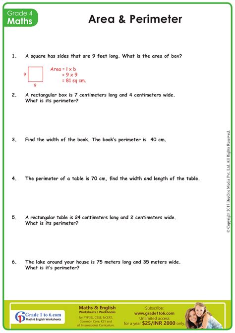 Grade 4 Area And Perimeter Word Problems Worksheets Library