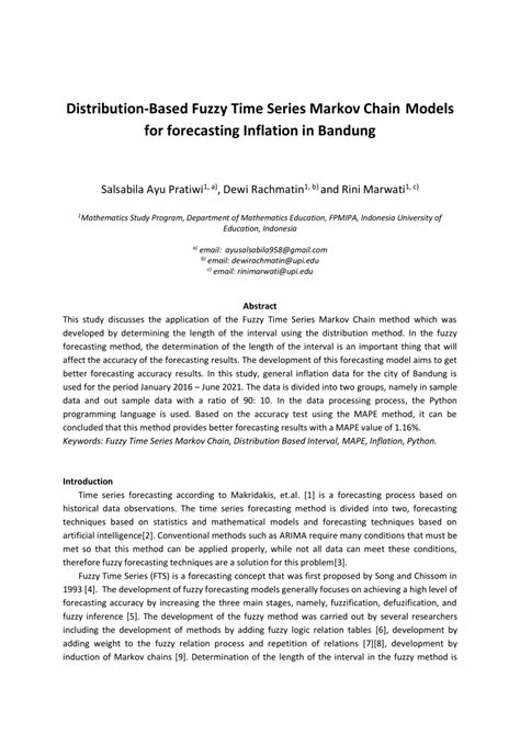 Pdf Distribution Based Fuzzy Time Series Markov Chain Models For Forecasting Inflation In Bandung