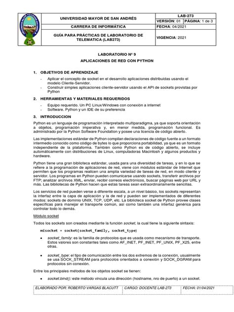 Guialab9 Python V2021 Pdf Zócalo De Red Python Lenguaje De Programación