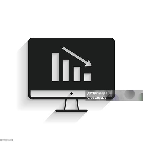Decreasing Chart On Desktop Computer Icon With Long Shadow On White