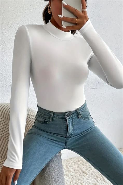 Lunamiratto Kadın Beyaz Uzun Kol Body Boğazlı Body Balıkçı Badi Basic