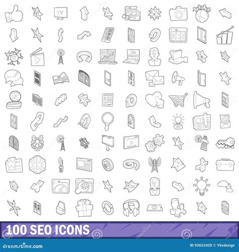 100 Seo Icons Set Outline Style Stock Vector Illustration Of