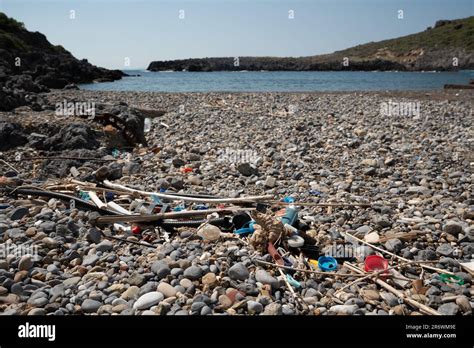 Washed Up Plastic Waste Ocean Plastic On A Beach Polluting The Oceans
