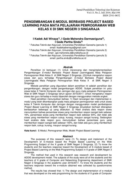 PDF PENGEMBANGAN E MODUL BERBASIS PROJECT BASED LEARNING PADA MATA PELAJARAN PEMROGRAMAN WEB