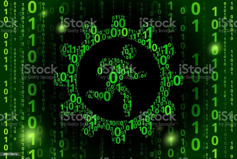 Stick Figure Running Gear Binary Code Vector Pattern Background Stock