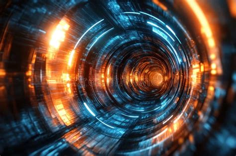 Dynamic Tunnel Of Light With Blue And Orange Patterns Swirling In Motion Stock Illustration