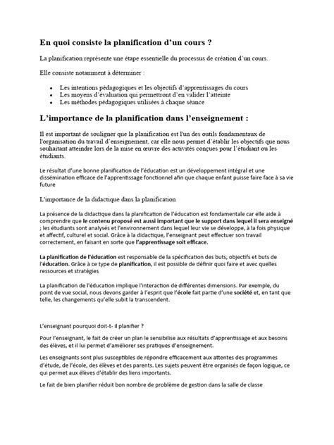 Importance De La Planification De Cours Pdf