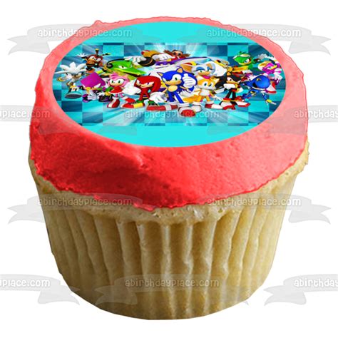 Sonic Cast Checkers Background Tails Amy Rose Knuckles Edible Cake Top