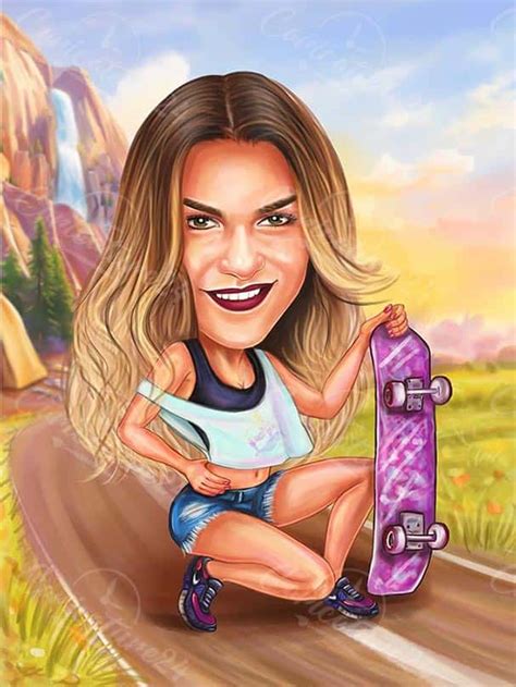 Sexy Skateboard Girl Caricature Au