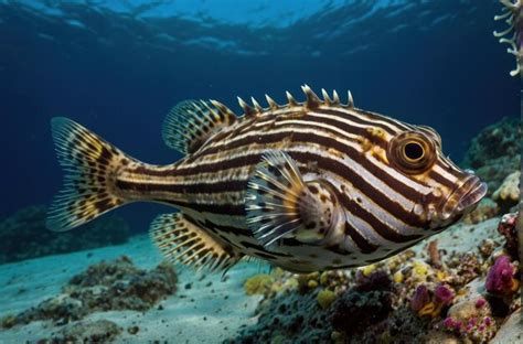 Striped Burrfish At Sea Premium Ai Generated Image