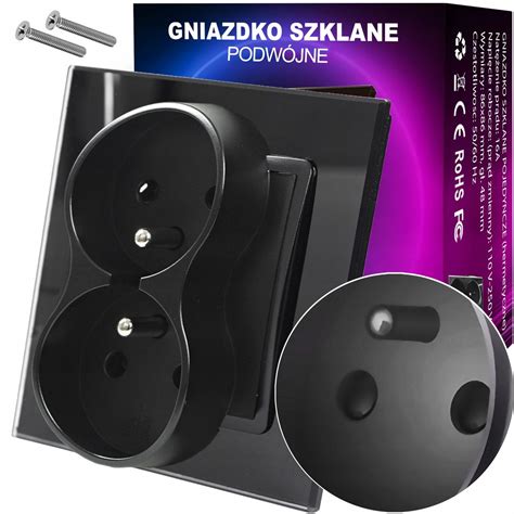 Gniazdo Gniazdko Elektryczne Czarne Z Bolcem PodwÓjne Kontakt Fi60