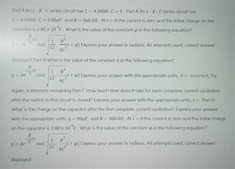 Solved Part A An L R C Series Circuit Has L H C Chegg Com