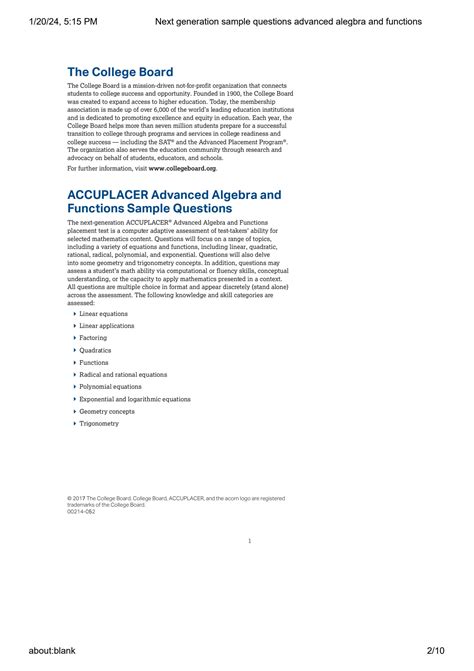 Solution Next Generation Sample Questions Advanced Alegbra And Functions Studypool