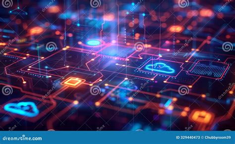 Tech Infused Flowchart Illustrating Streamlined Business Processes With Servers And Clouds