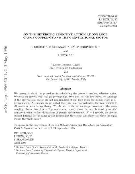 Pdf On The Heterotic Effective Action At One Loop Gauge Couplings And The Gravitational Sector