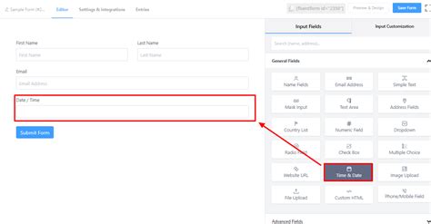 time and date input field in wp fluent form wordpress plugin