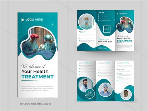 현대 의료 또는 회사 삼중 브로셔 템플릿 디자인 프리미엄 벡터