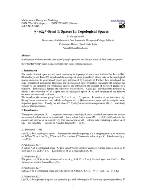gamma sag semi ti spaces in topological spaces pdf continuous function topology