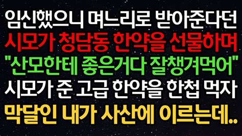 실화사연 임신했으니 며느리로 받아준다던 시모가 청담동 한약을 선물하며산모한테 좋은거다 잘챙겨먹어시모가 준 고급한약을 한첩