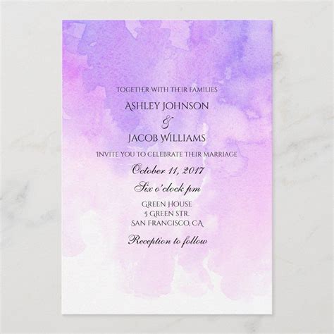 Watercolor Wedding Invitation Pink And Purple Invitation Zazzle