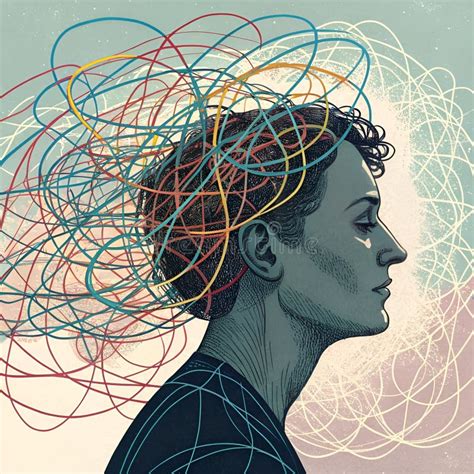 Thoughtful Person With Tangled Lines Representing Complex Thoughts And