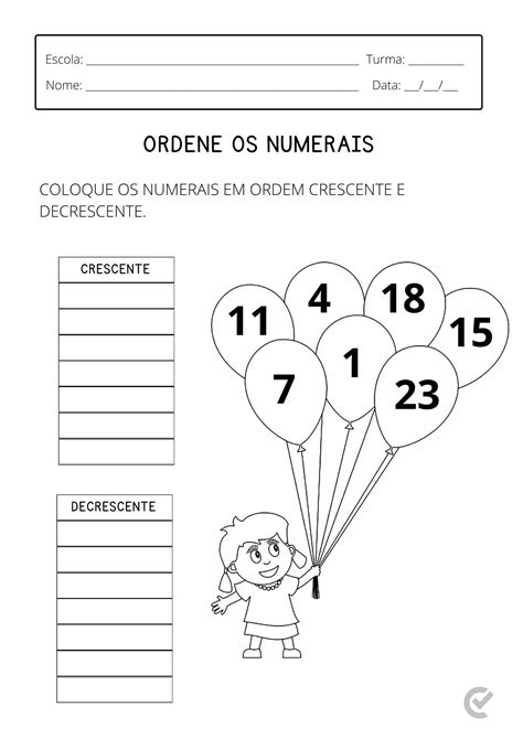 Atividades De Ordem Crescente E Decrescente Para Imprimir