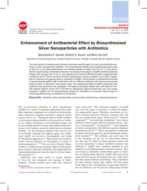 Pdf Enhancement Of Antibacterial Effect By Biosynthesized Silver
