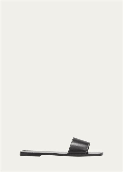 THE ROW Link Leather Flat Slide Sandals Bergdorf Goodman