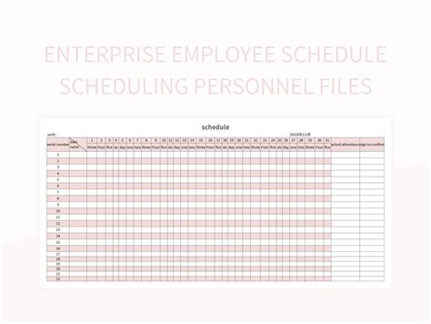 Enterprise Employee Schedule Scheduling Personnel Files Excel Template
