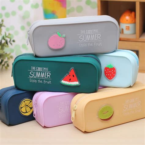 Cute Various Fruits Jelly Pencil Case Silicone Large Capacity Pen Bag Kawaii Stationery School