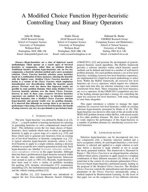 Pdf A Modified Choice Function Hyper Heuristic Controlling Unary And Binary Operators