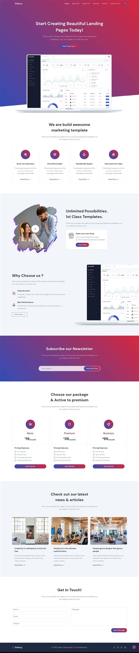 Valexy Responsive Landing Page Template By Shreethemes Codester