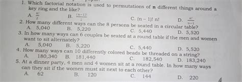 Solved 1 Which Factorial Notation Is Used To Permutations Of N