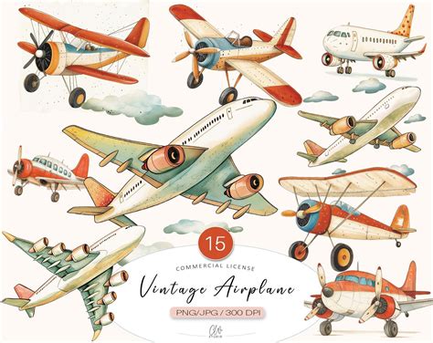Vintage Airplane Clipart Bundle Retro Aircraft Png  Plane