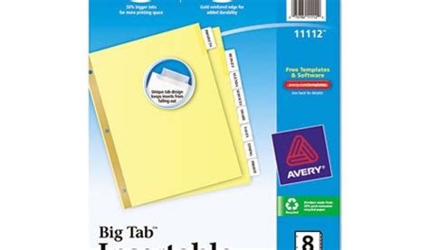 Avery Big Tab Dividers Template Avery Insertable Big Tab Dividers