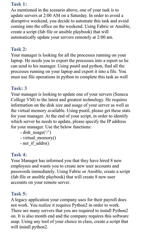 for task 1 and 4 use fabric for task 5 use regular python task course hero