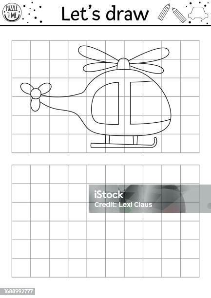 헬리콥터를 그립니다 벡터 전송 그리기 연습 워크시트입니다 헬기가 있는 아이들을 위한 인쇄 가능한 흑백 활동 항공 운송 항공기로 그림 색칠 공부 페이지를 복사하거나