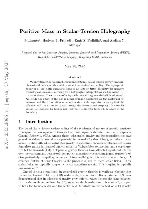 Pdf Positive Mass In Scalar Torsion Holography