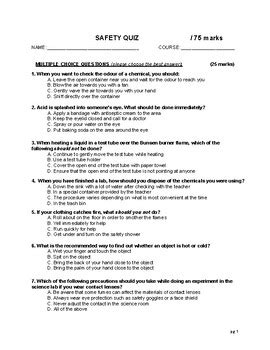 Science Lab SAFETY TEST By Ms G Chemistry TPT